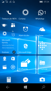 Windows 10 mobile Startscreen Beispiel 1