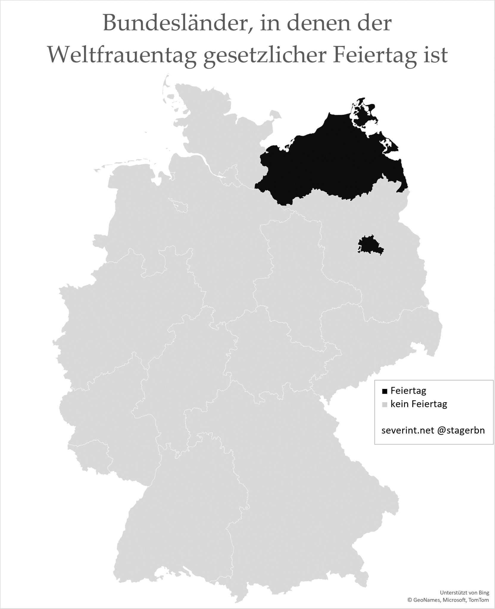 Karte: Bundesländer, in denen der Weltfrauentag gesetzlicher Feiertag ist