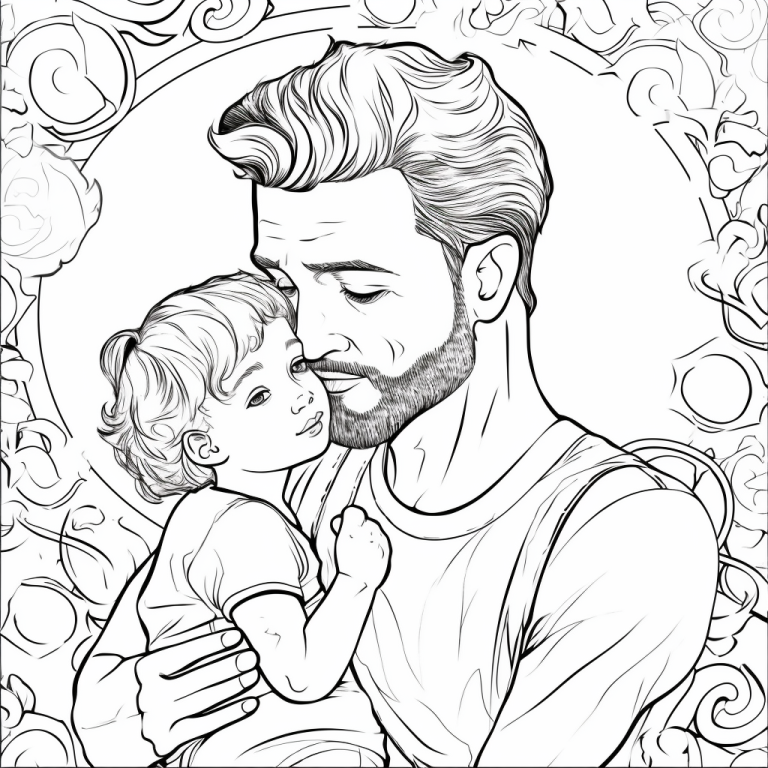 Ausmalbild: Liebender Vater mit Tochter